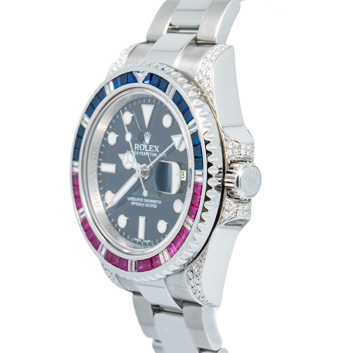 Rolex GMT Master II 116710 SARU Custom Diamond Case & Bezel Ruby & Sap ...